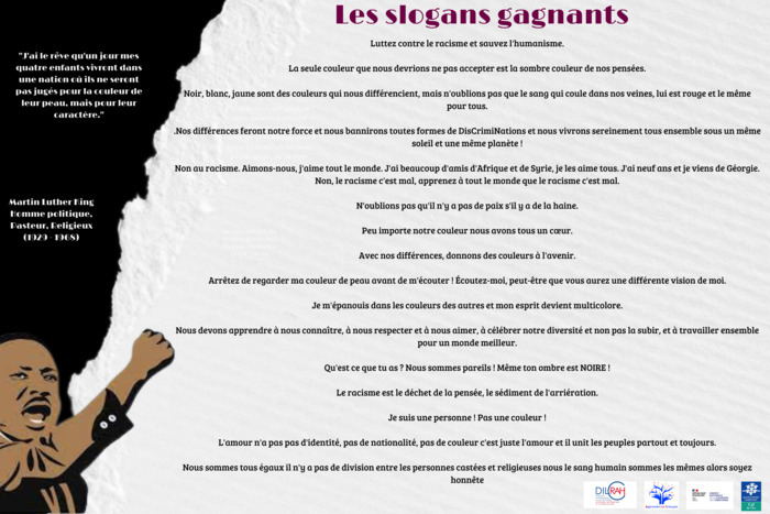 Présentation des slogans des gagnants du concours "Unissons-nous contre ...